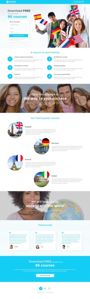 Language School Template Responsive Landing Page Template - Zemez HTML