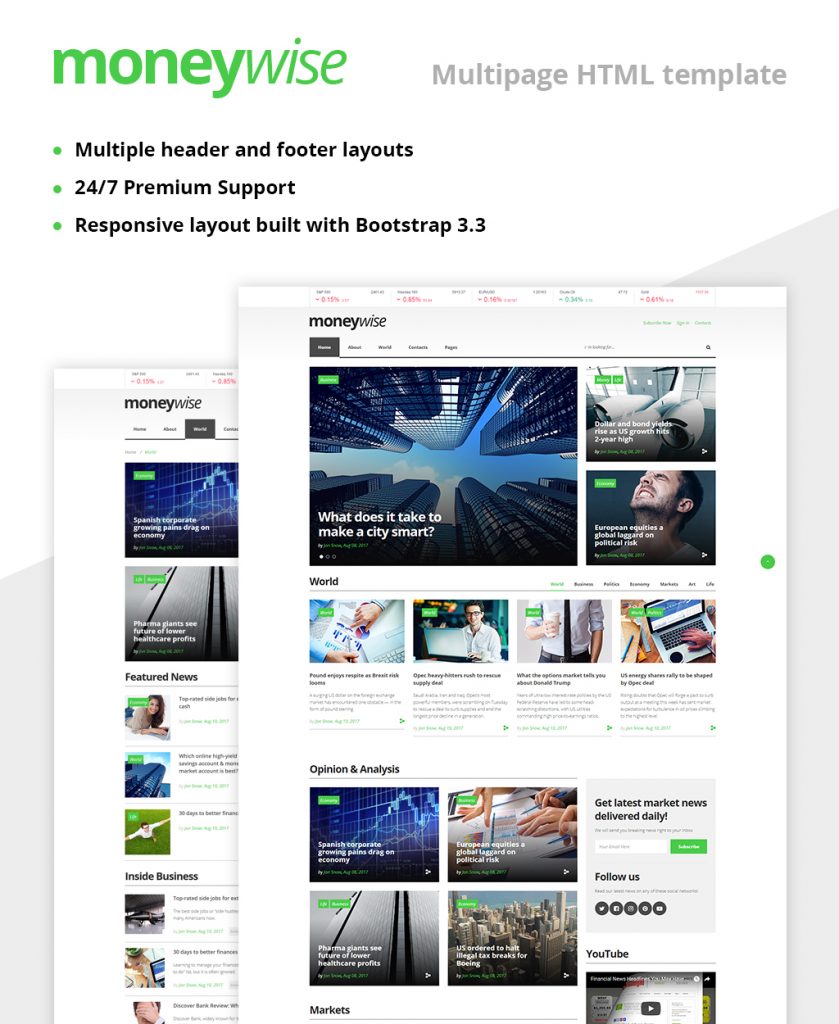 Moneywise - Financial News Magazine Responsive Multipage Website ...