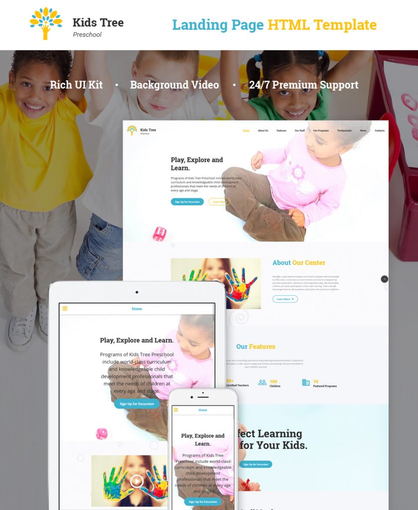 Kids Tree Preschool Landing Page Template - Zemez HTML