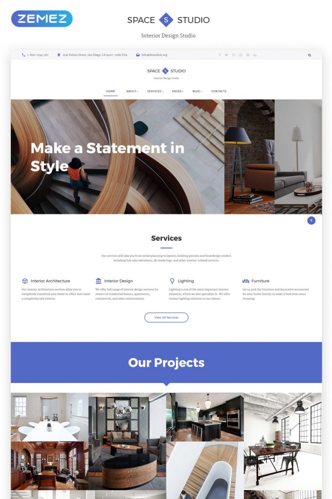 Space Studio - Interior Design Multipage HTML5 Website Template - Zemez ...