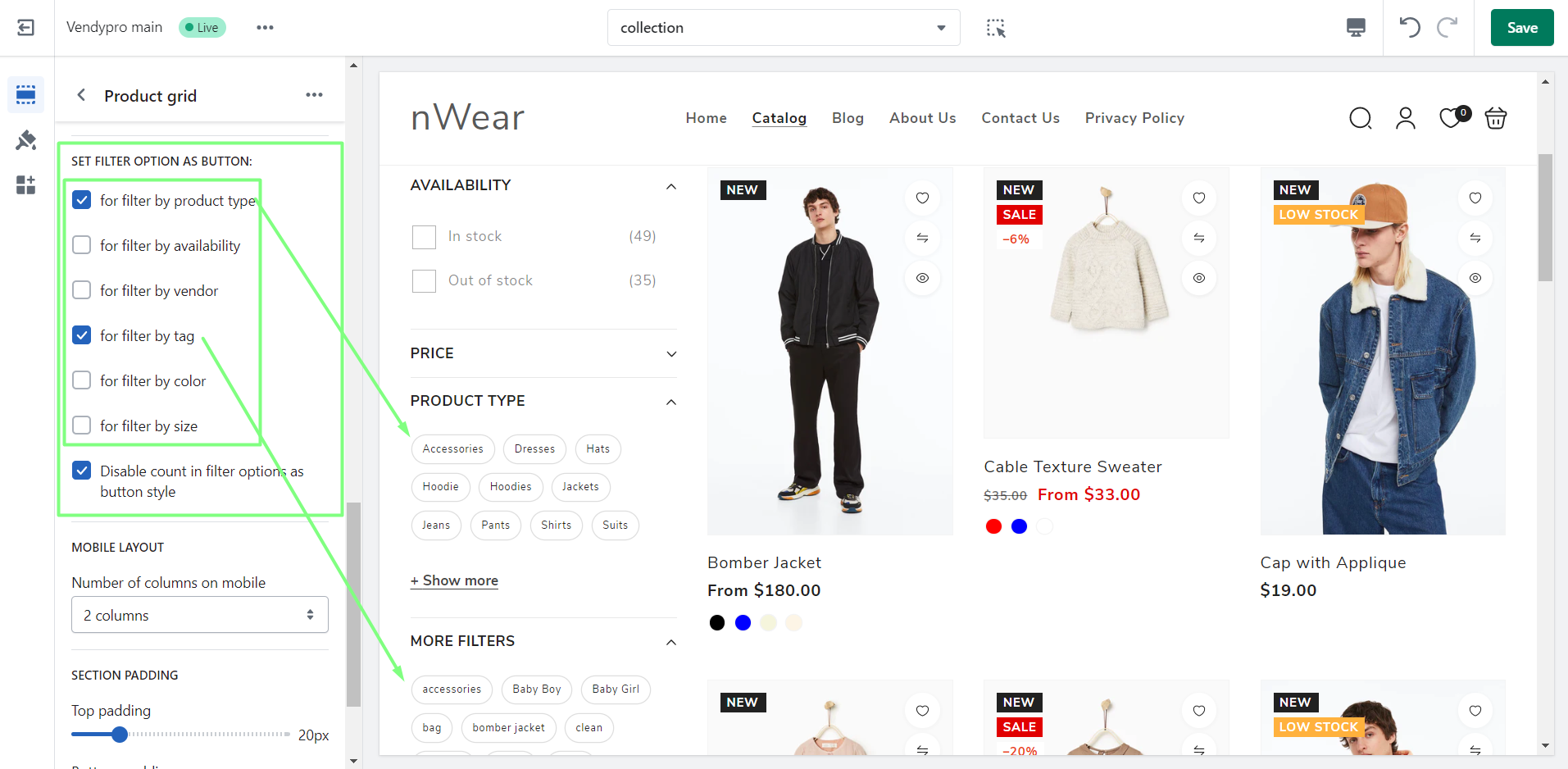 How to manage the Product Filter on the Collection page? - Zemez Support