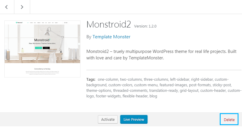 How To Delete WordPress Theme Zemez